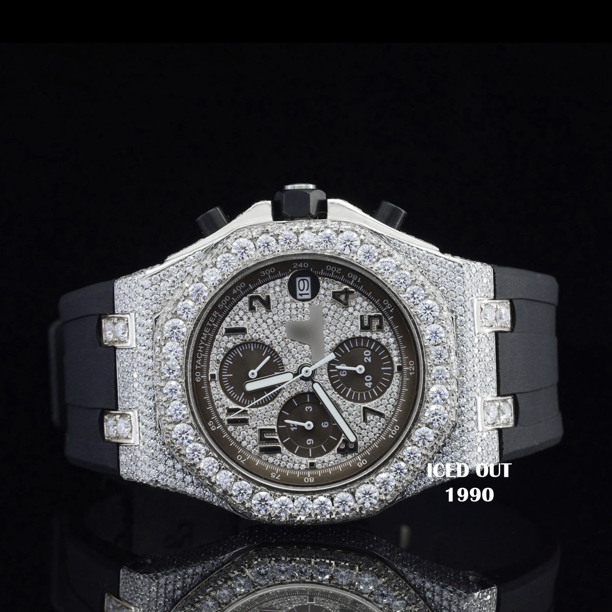 Amazing Moissanite Diamond Fully Iced Out Black Color Rubber Belt Auto ...