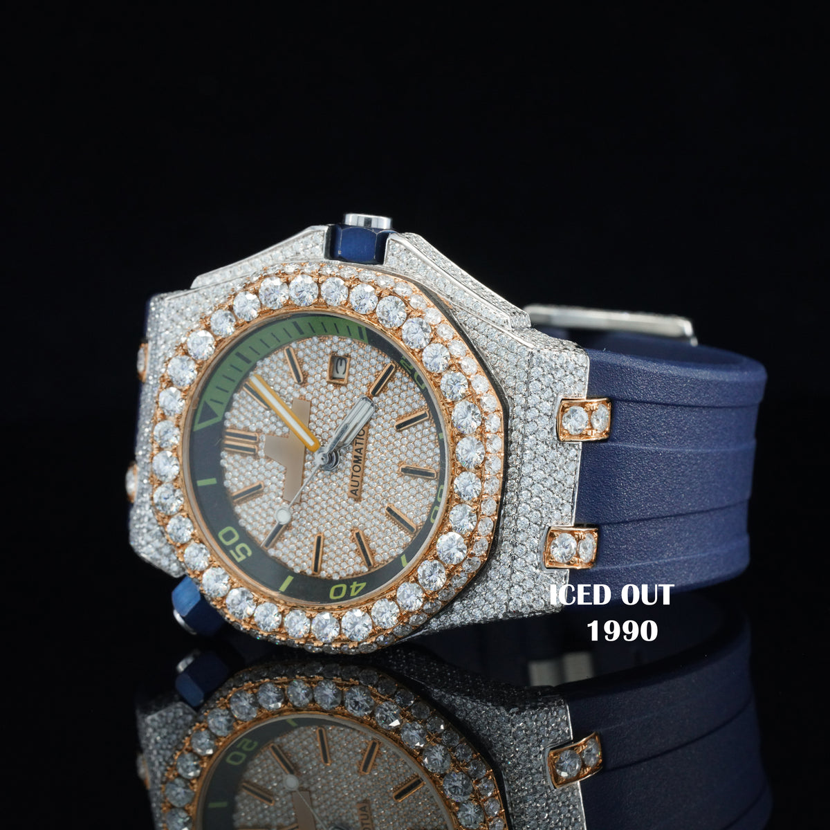 Amazing Quality Diamond Iced Out Rubber Belt Chronograph Wrist Moissan ...