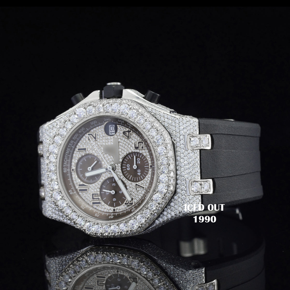 Amazing Moissanite Diamond Fully Iced Out Black Color Rubber Belt Auto ...