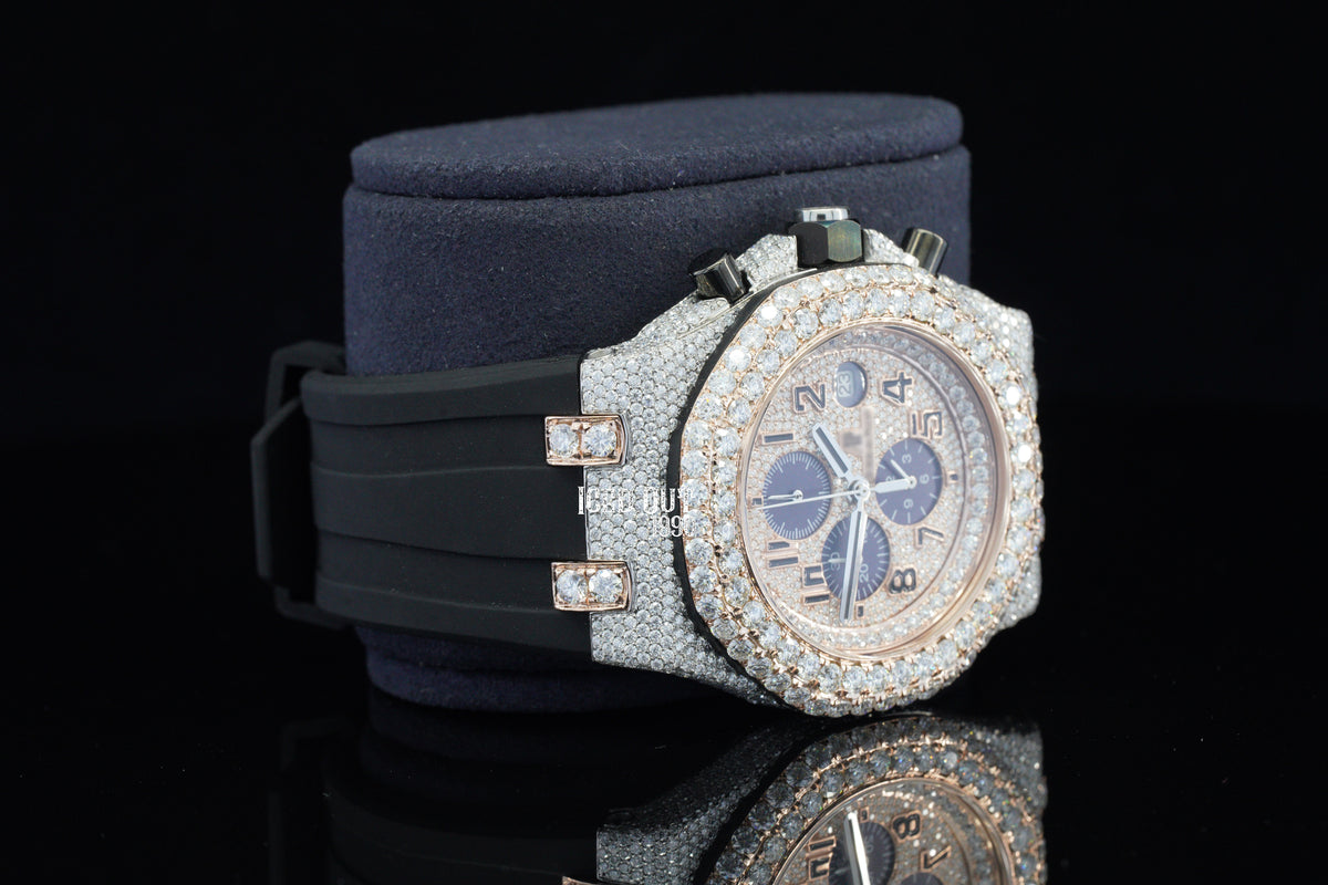 Two Tone Chronograph Iced Out Moissanite Hip Hop Watch Rubber Belt ...