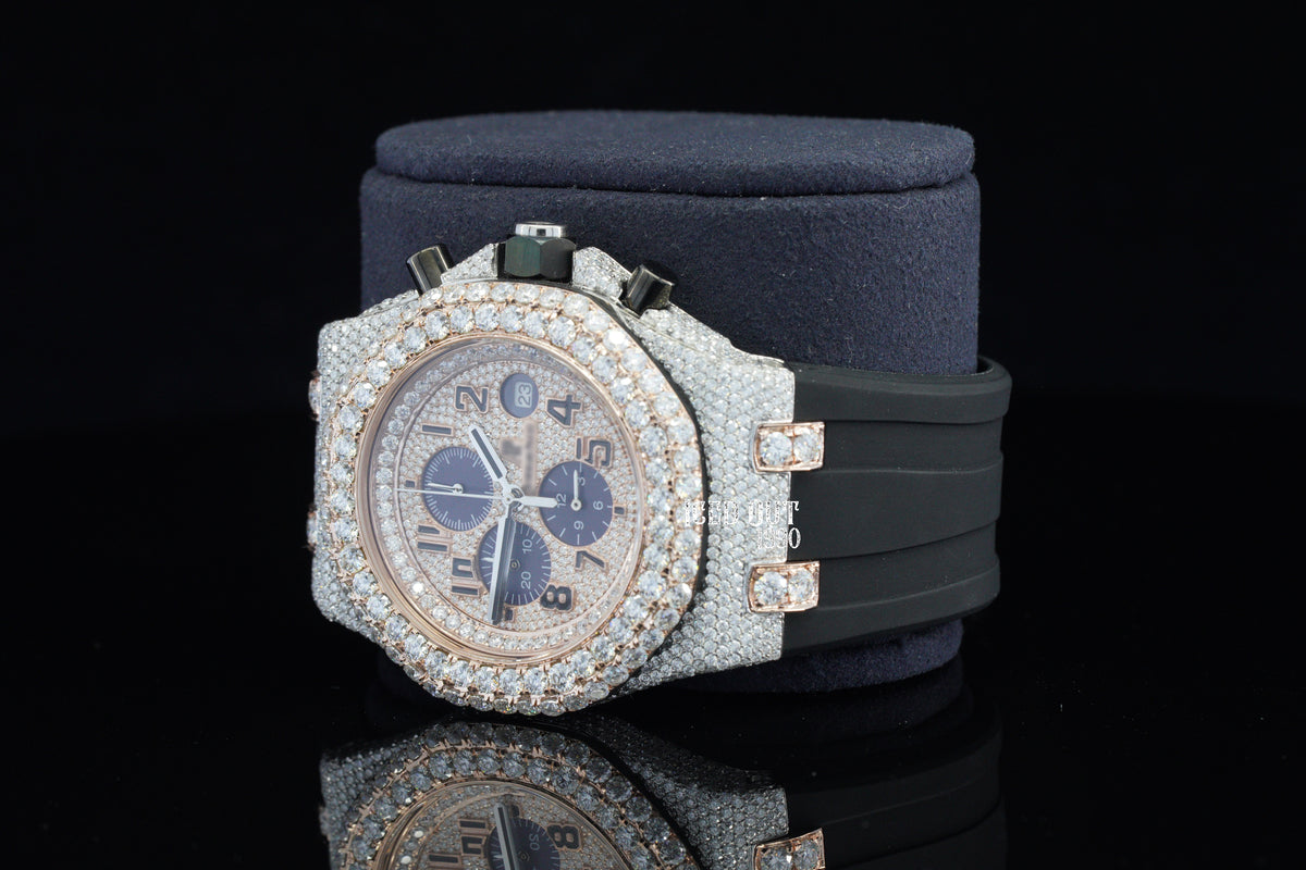 Two Tone Chronograph Iced Out Moissanite Hip Hop Watch Rubber Belt ...